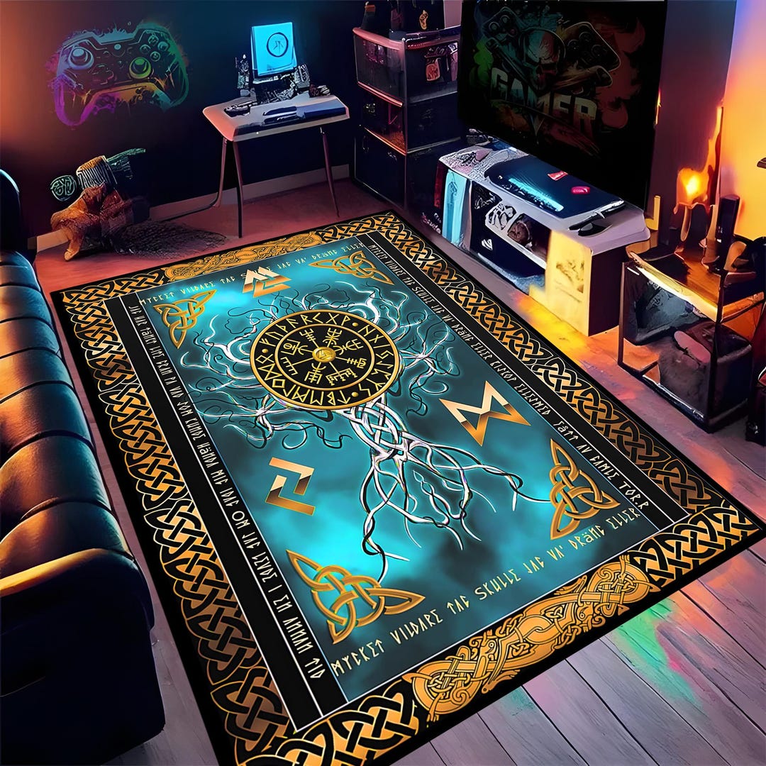 Yggdrasil Rune Rug: Nordic Tree Life Symbol, Viking Knotwork Emblem ...