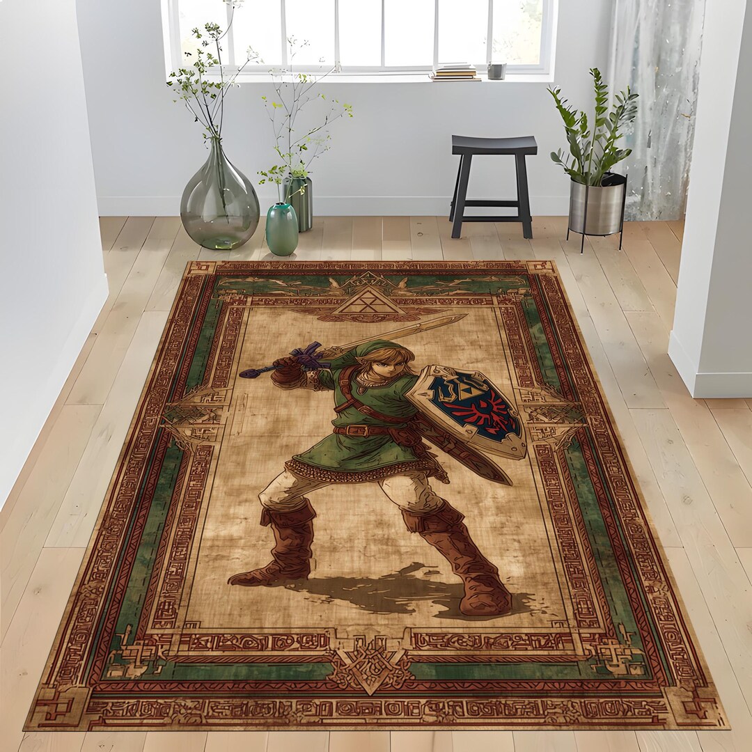 Zelda Hero Rug: Link Warrior Master Sword, Hylian Shield Triforce ...