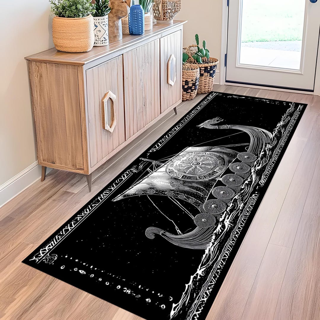Viking Longship Runner Rug: Norse Dragon Boat Design, Ancient Warrior ...