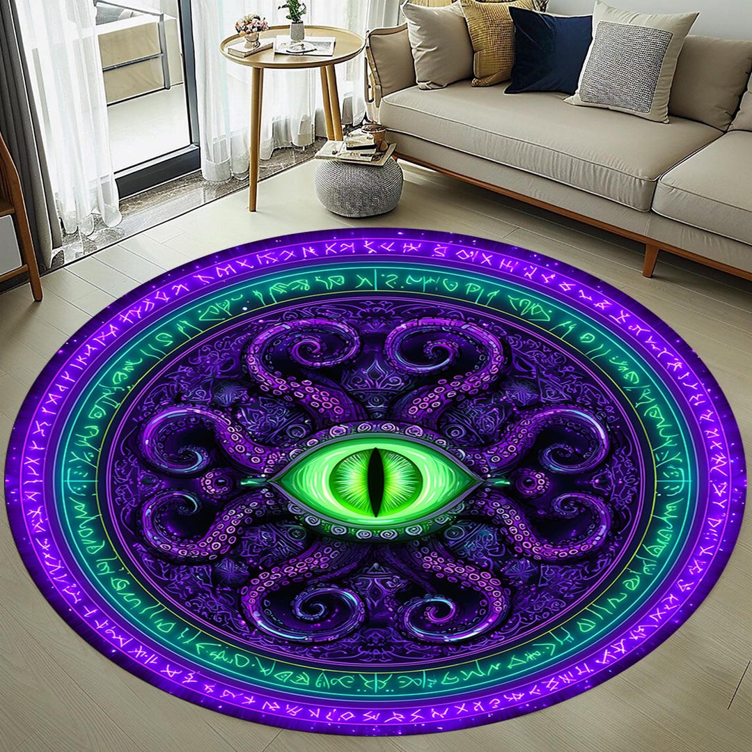 Eldritch Tentacle Rug: Lovecraft Cosmic Eye, Neon Purple Mandala ...