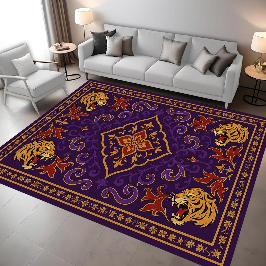 Aladdin’s Flying Carpet Rug: Royal Tiger Purple Gold Pattern, Arabian ...