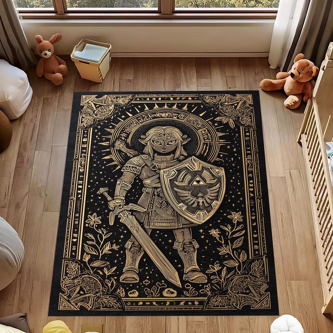 Zelda Hero Rug: Golden Hylian Shield Design, Warrior Symbol Art ...