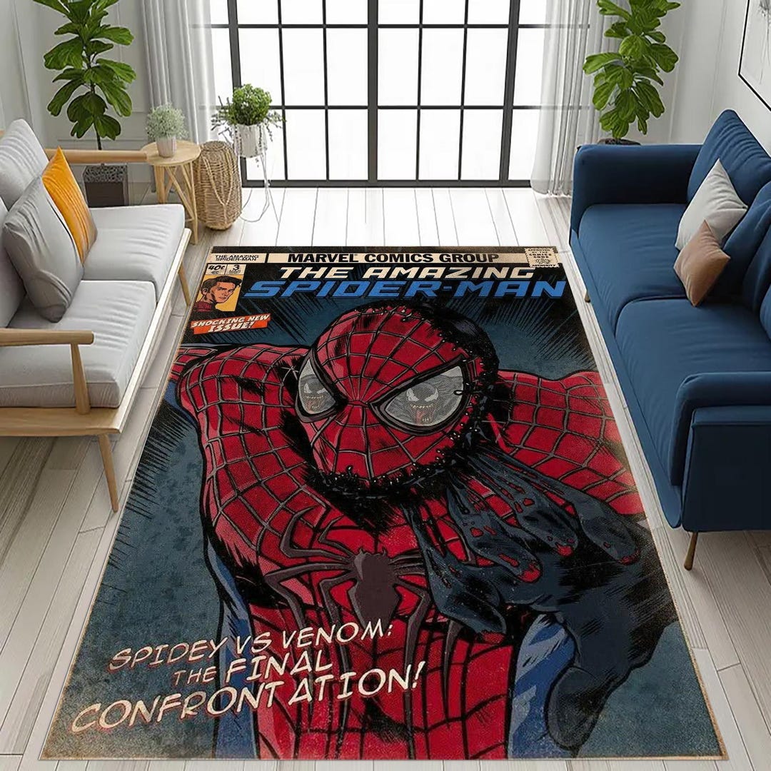 Spider-man Vs Venom Rug: Comic Superhero Battle, Kids Gaming Room Hero ...