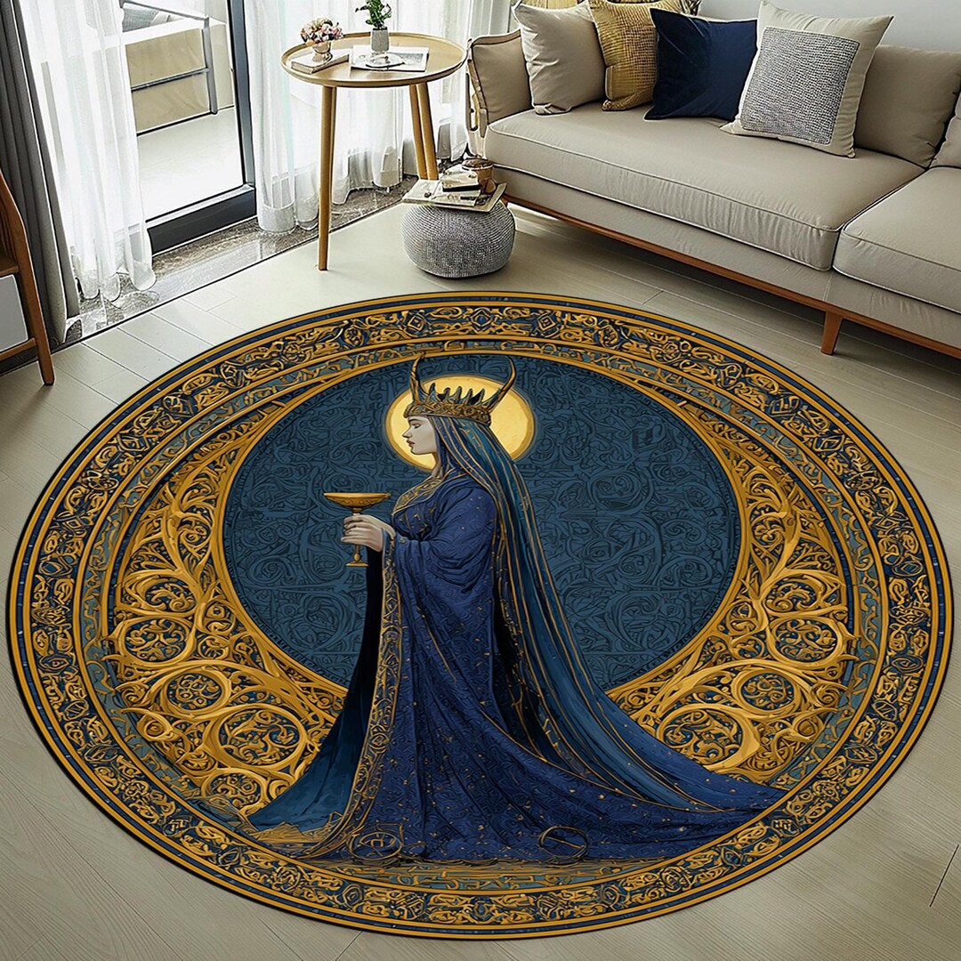 Medieval Queen Rug: Gothic Lady, Golden Chalice Moon Crown, Royal ...