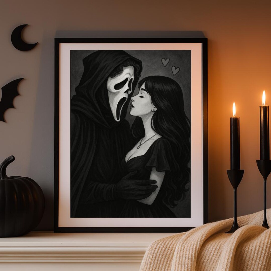Ghostface Romance Halloween Print – Black and White Minimalist Couple ...