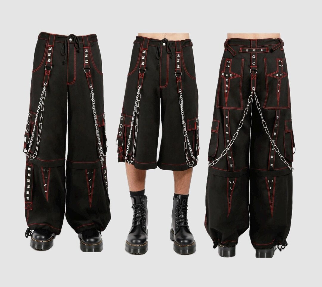 Gothic Punk Cargo Pants With Red Stitching, Y2K Emo Techwear Trousers ...