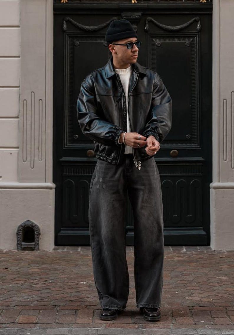 Black Leather Biker Jacket - Man's Bomber Jacket – Classic Zip-up ...