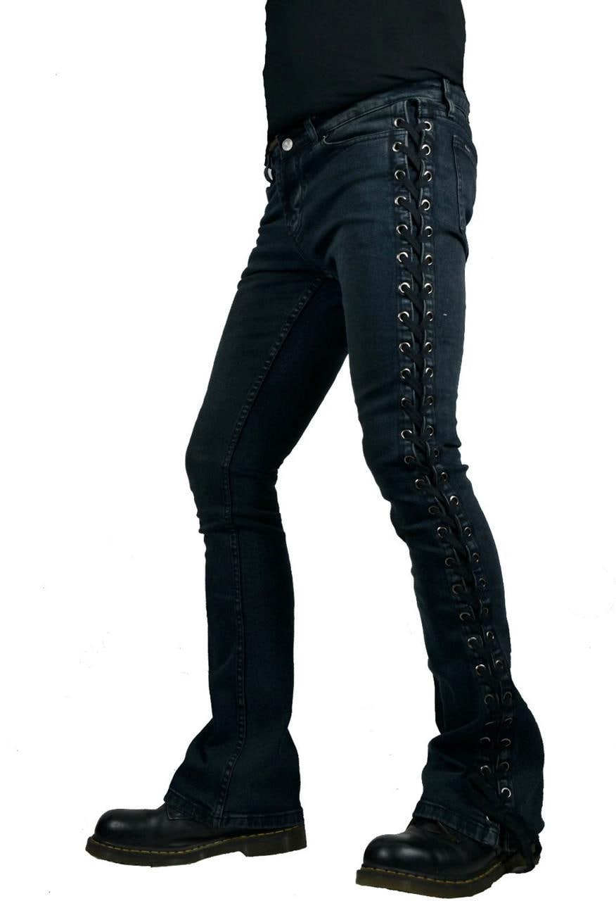 Kill City Men's Gothic Punk Rock Lace-up Jeans – Riff Bootcut Biker ...