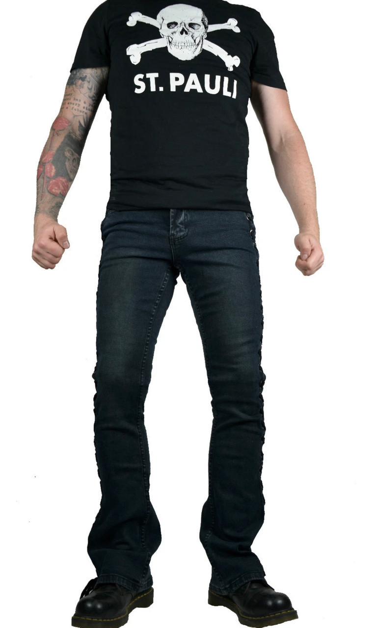 Kill City Men's Gothic Punk Rock Lace-up Jeans – Riff Bootcut Biker ...