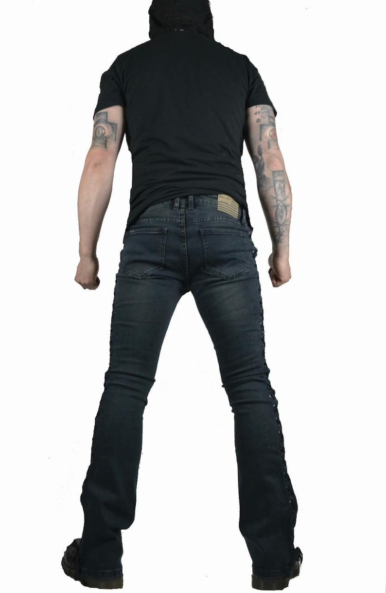 Kill City Men's Gothic Punk Rock Lace-up Jeans – Riff Bootcut Biker ...