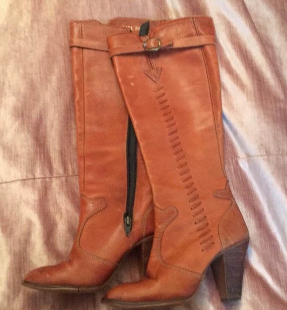 Vintage 1970s Leather Knee High Boots - Gem