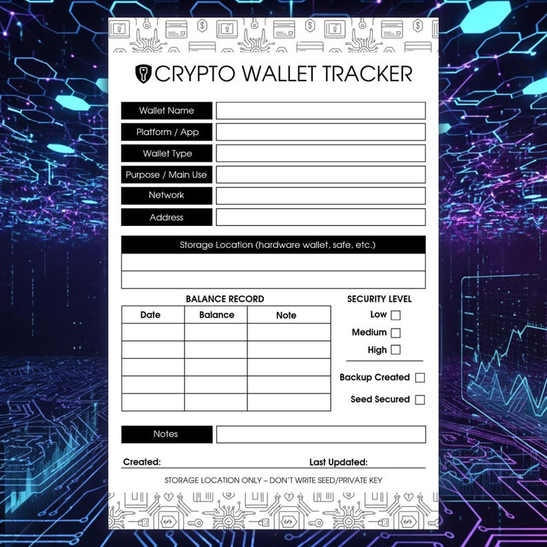 Crypto Wallet Tracker Printable – Security Checklist, Balance Record ...