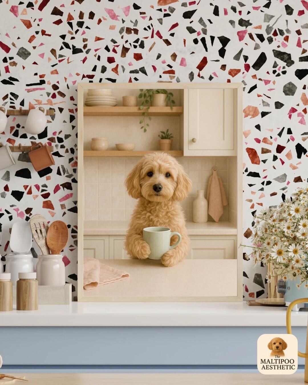 Cute Dog Kitchen Wall Art – Maltipoo Coffee Printable – Cozy Home Decor ...