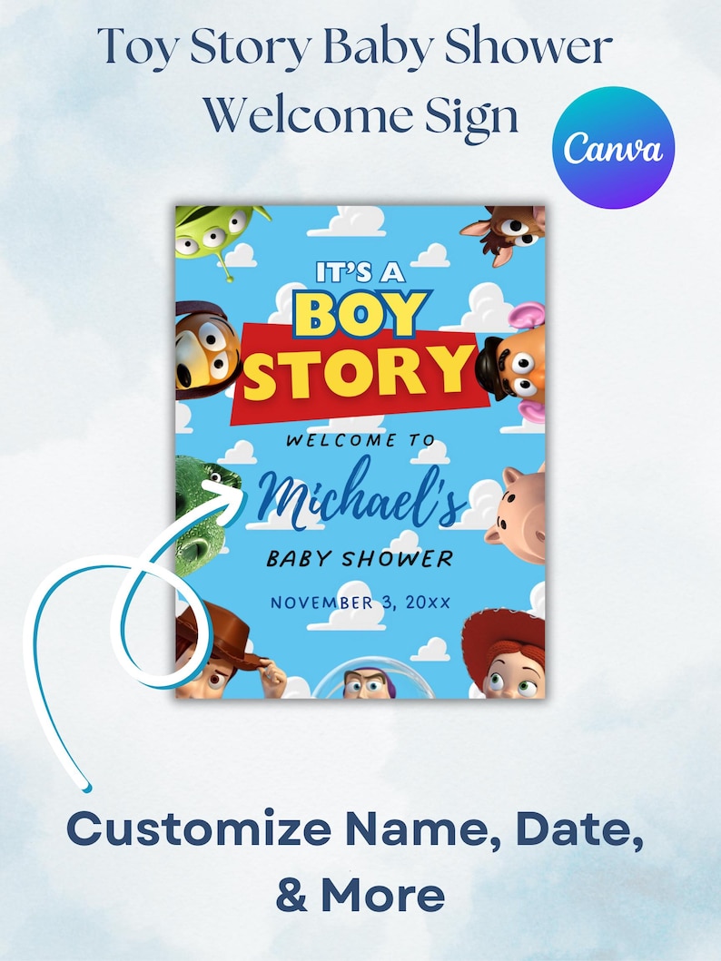 Its a Boy Story Toy Story Baby Shower Welcome Sign Editable Canva ...