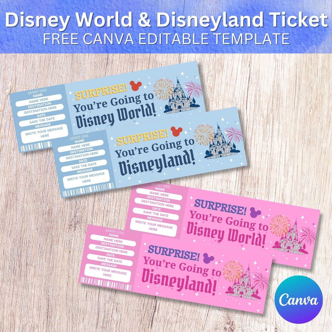 Disney World Disneyland Surprise Ticket Template Customizable Printable ...