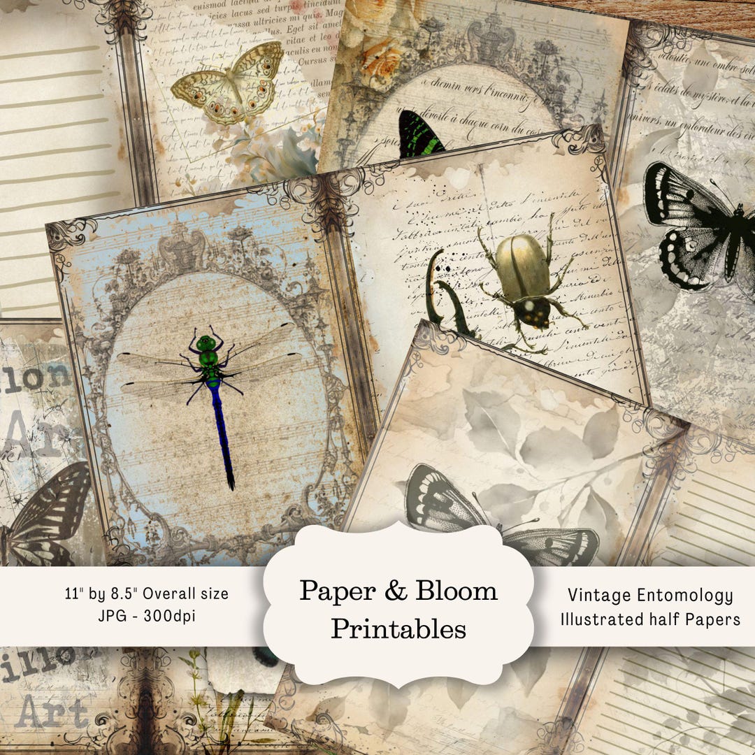 Entomology Junk Journal Pages, Digital Scrapbook Paper Kit, Vintage ...
