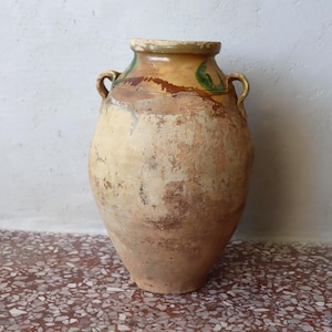 Antique Cretan Olive Jar: Terracotta Amphora Vase, Mediterranean Decor ...