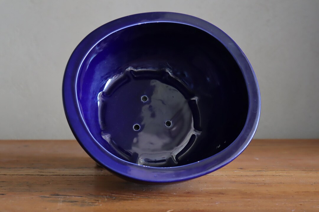 Vintage Indigo Glazed Porcelain Planter Pot | Mediterranean Pottery - Etsy