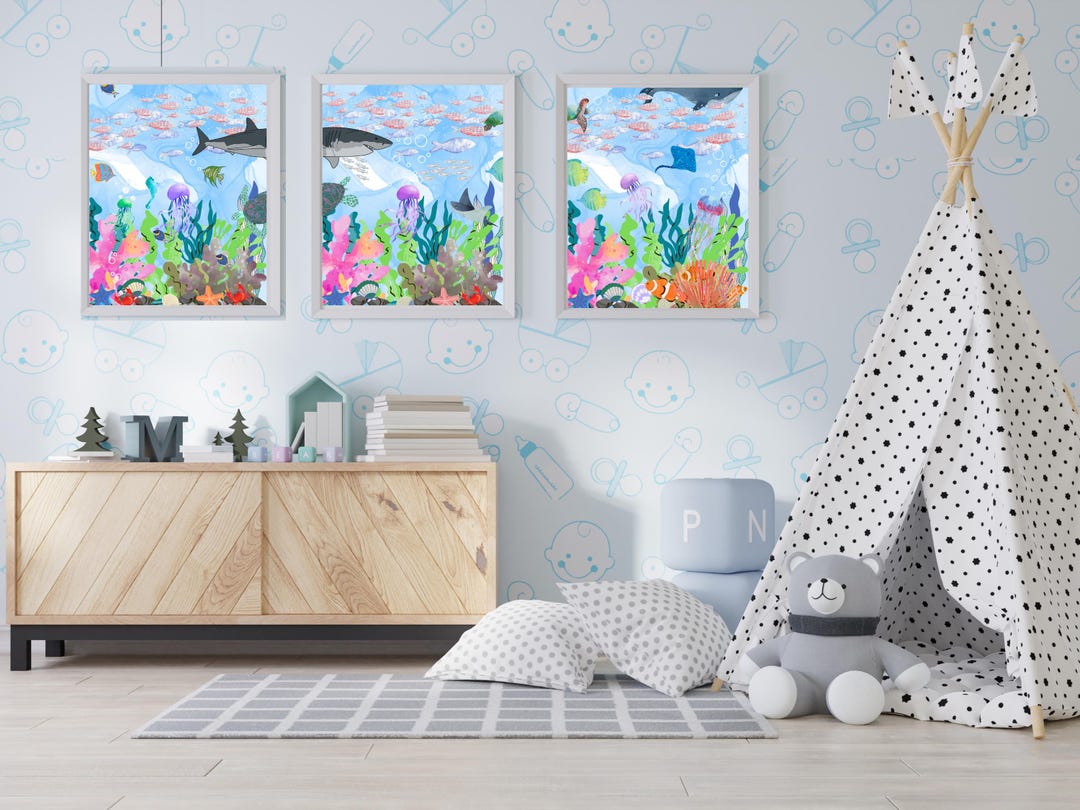 Shark Ray Fish Kids Wall Art Printable Ocean Animal Prints for Playroom ...