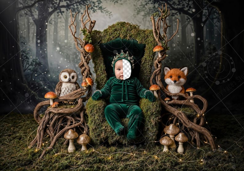 Forest Throne Baby Photography Backdrop: Fox and Owl (PSD Digital ...