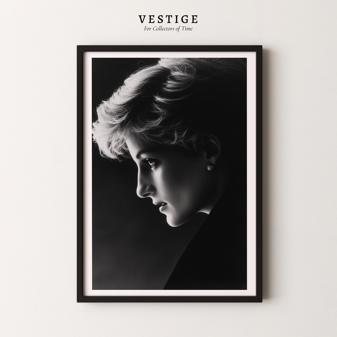 Princess Diana Print: Elegant Black & White Royal Portrait, Minimalist ...