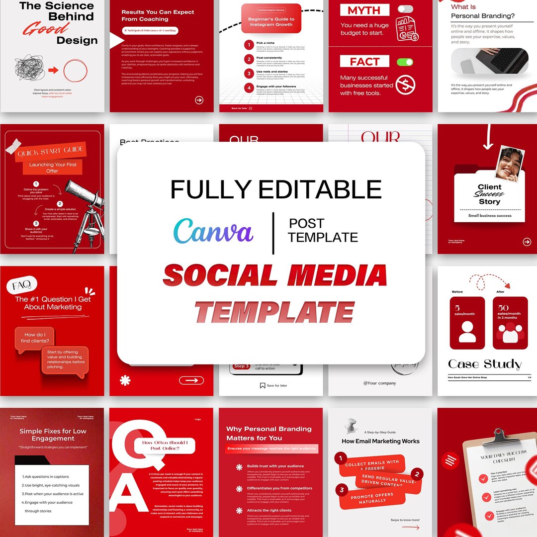 Red Instagram Post Templates | Canva Editable Social Media Kit | Modern ...