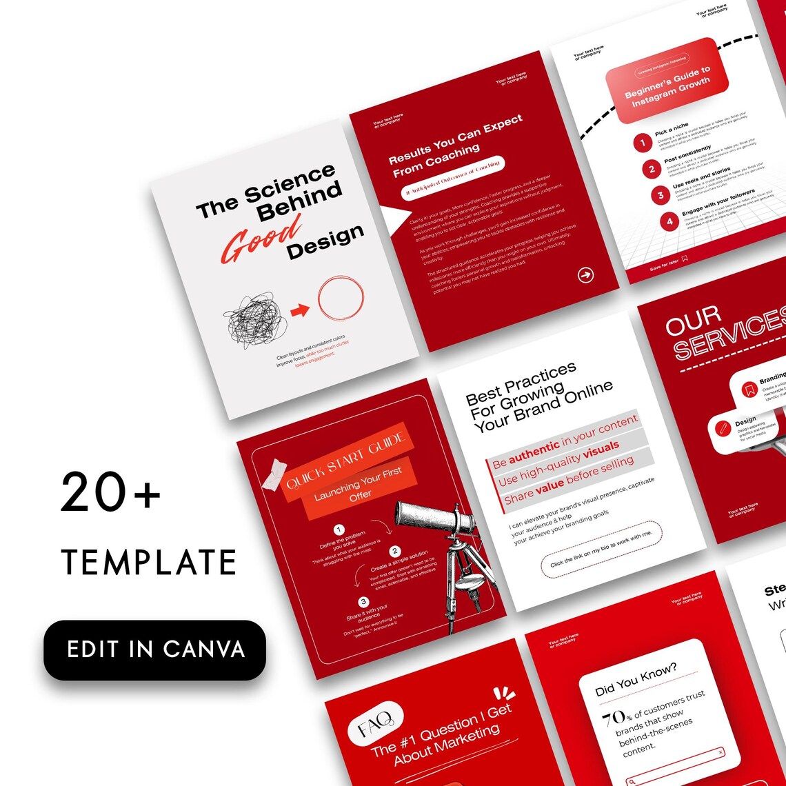 Red Instagram Post Templates | Canva Editable Social Media Kit | Modern ...