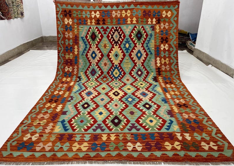 Afghan Kilim Rug 7x10 Ft: Hand-knotted Wool Chobi Design - Etsy