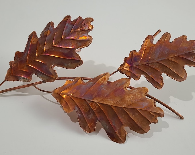 Copper Oak Leaf Mantle or Table Art Metal Sculpture, Metal Table Art ...