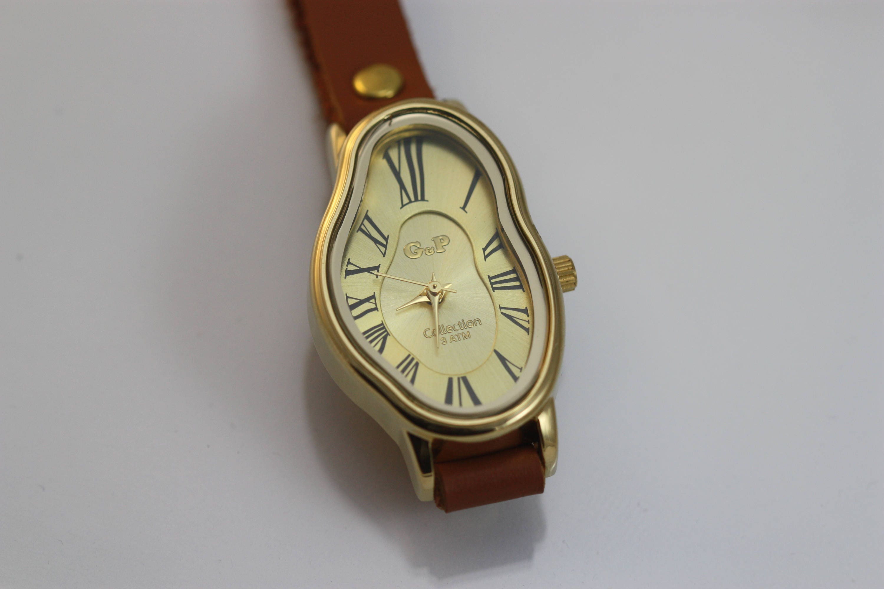 Gold Silver Salvador Dali Inspired Brown Leather Wrap watch | Etsy