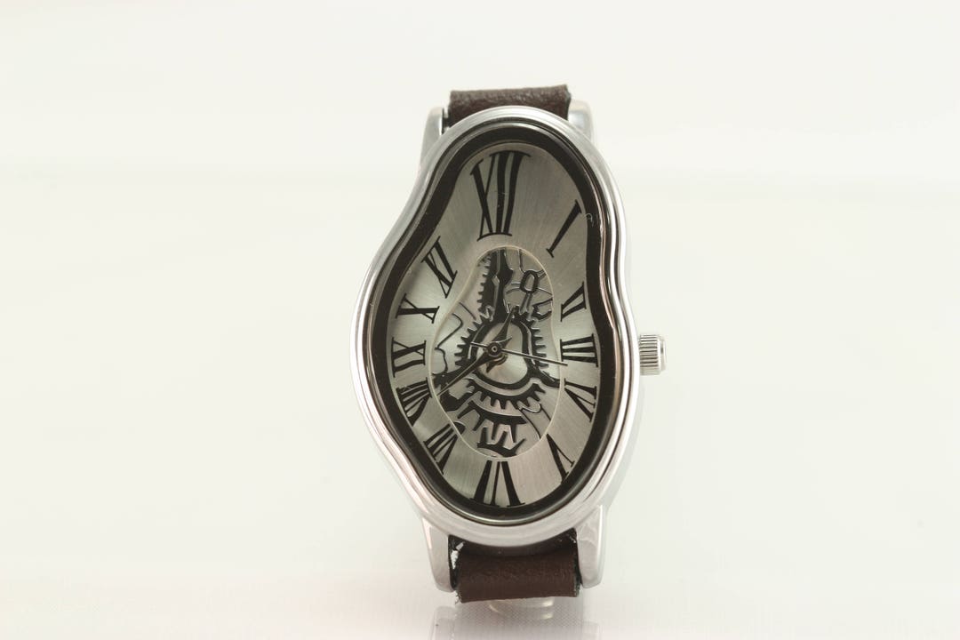 Gold Silver Salvador Dali Inspired Brown Leather Wrap Watch, Dali ...
