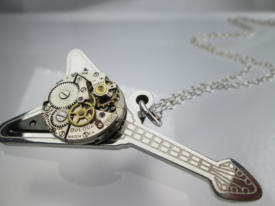 Steampunk Watch Movements Gears Necklace Watch Guitar | Etsy