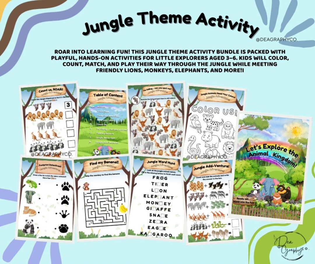 Jungle Theme Activity Bundle | Printable & Digital Kids Worksheets ...