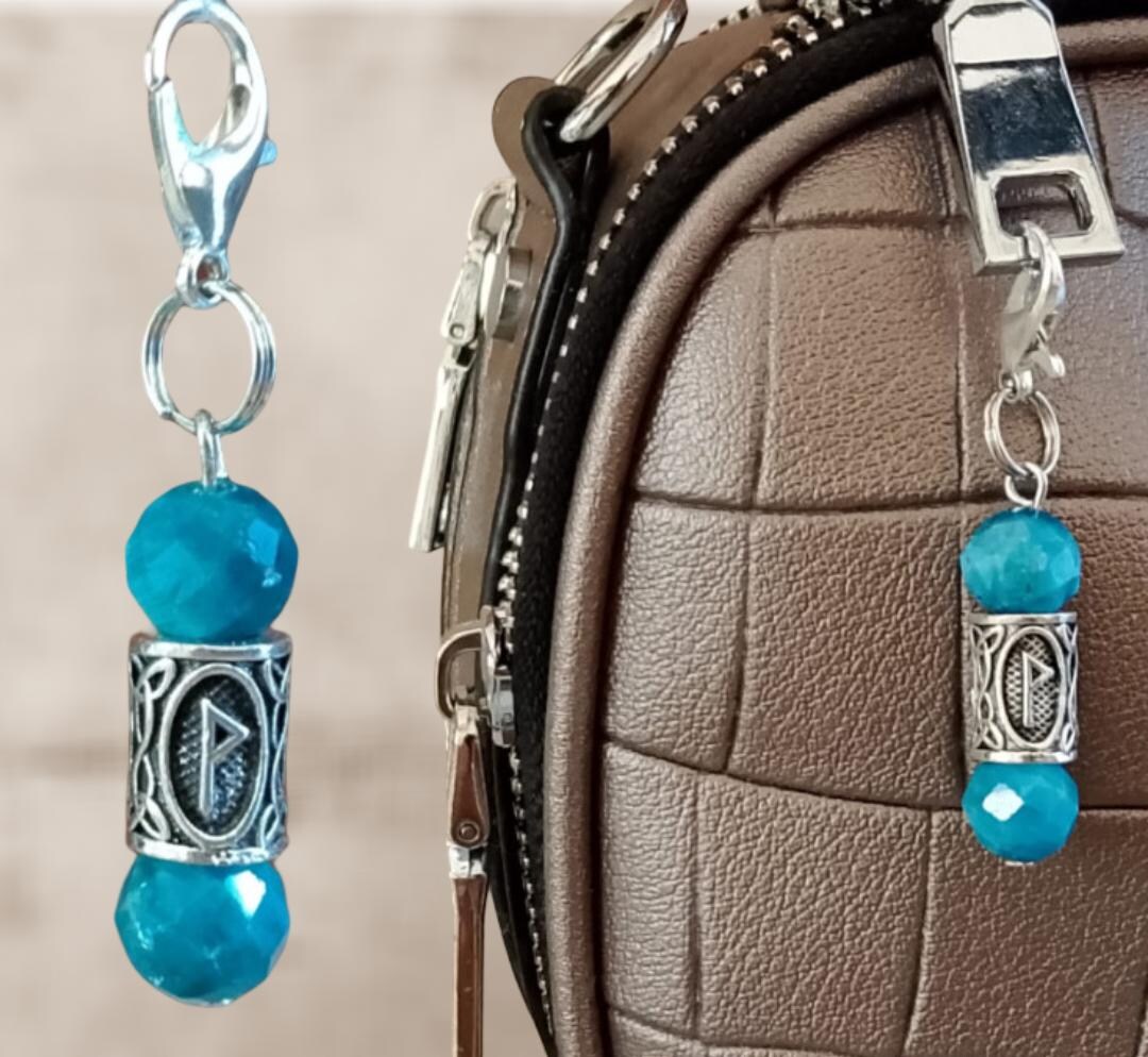 Keychain With Natural Blue Apatite Stone and Wungo Rune. an Amulet of ...