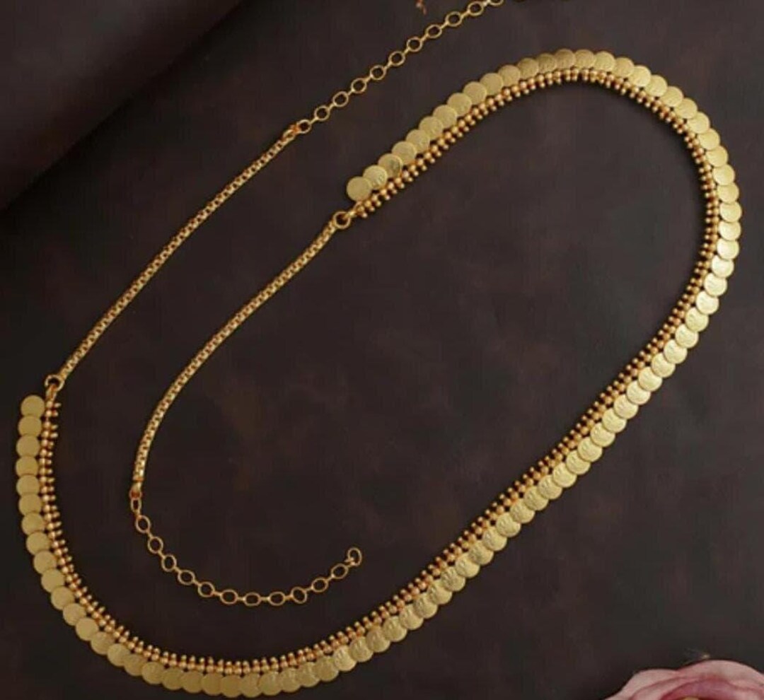 Elite Glittering Gold Plated Laxmi Coin Long Chain Gold Finish ...