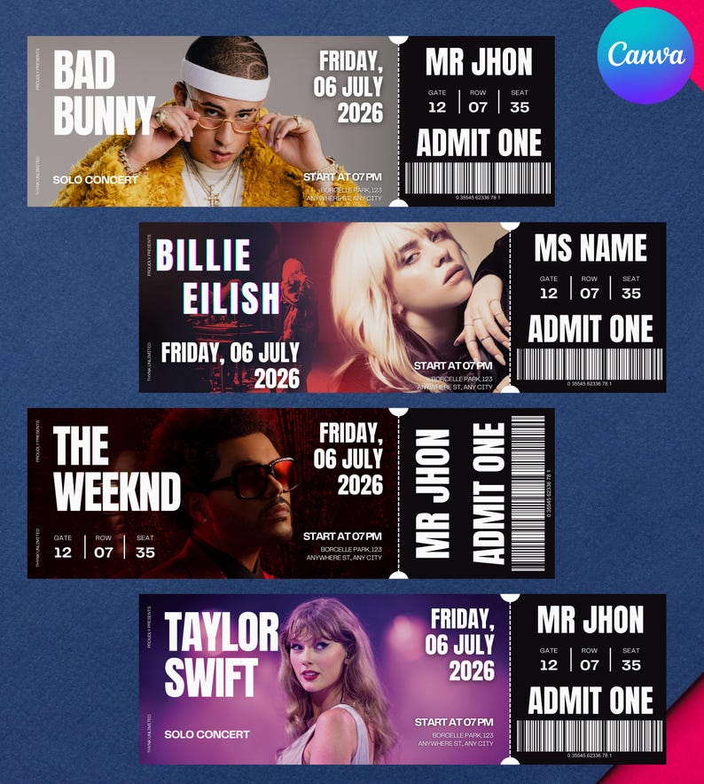 Editable Concert Ticket Template, DIY Event Ticket, Surprise Gift ...