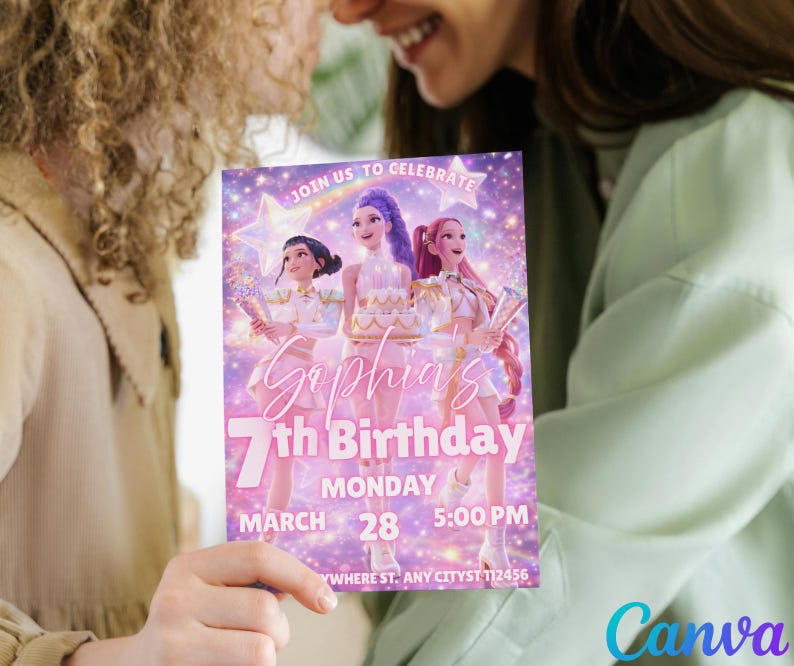 Editable Kpop Demon Hunters Birthday Invitation for Girls and Boys ...