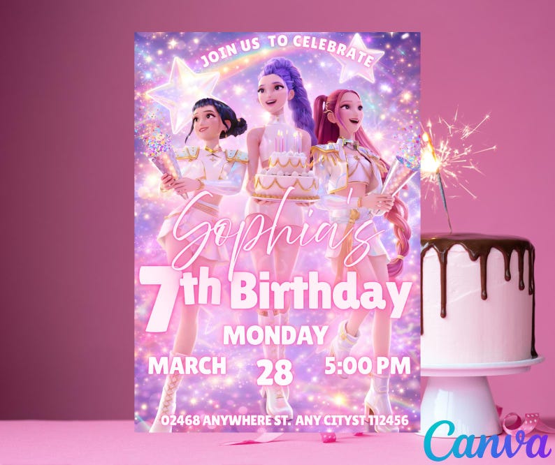 Editable Kpop Demon Hunters Birthday Invitation for Girls and Boys ...