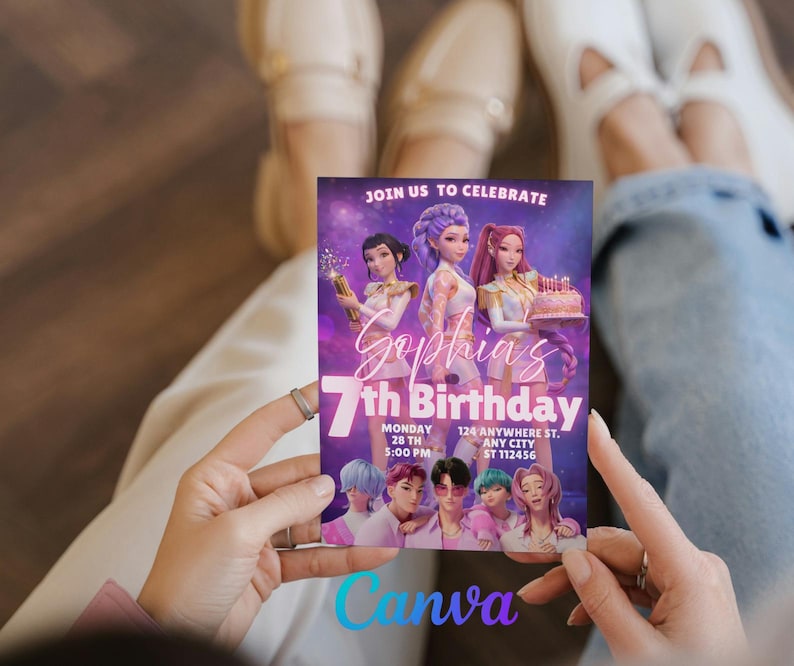 Kpop Demon Hunters Birthday Invitation, Editable Canva Template ...