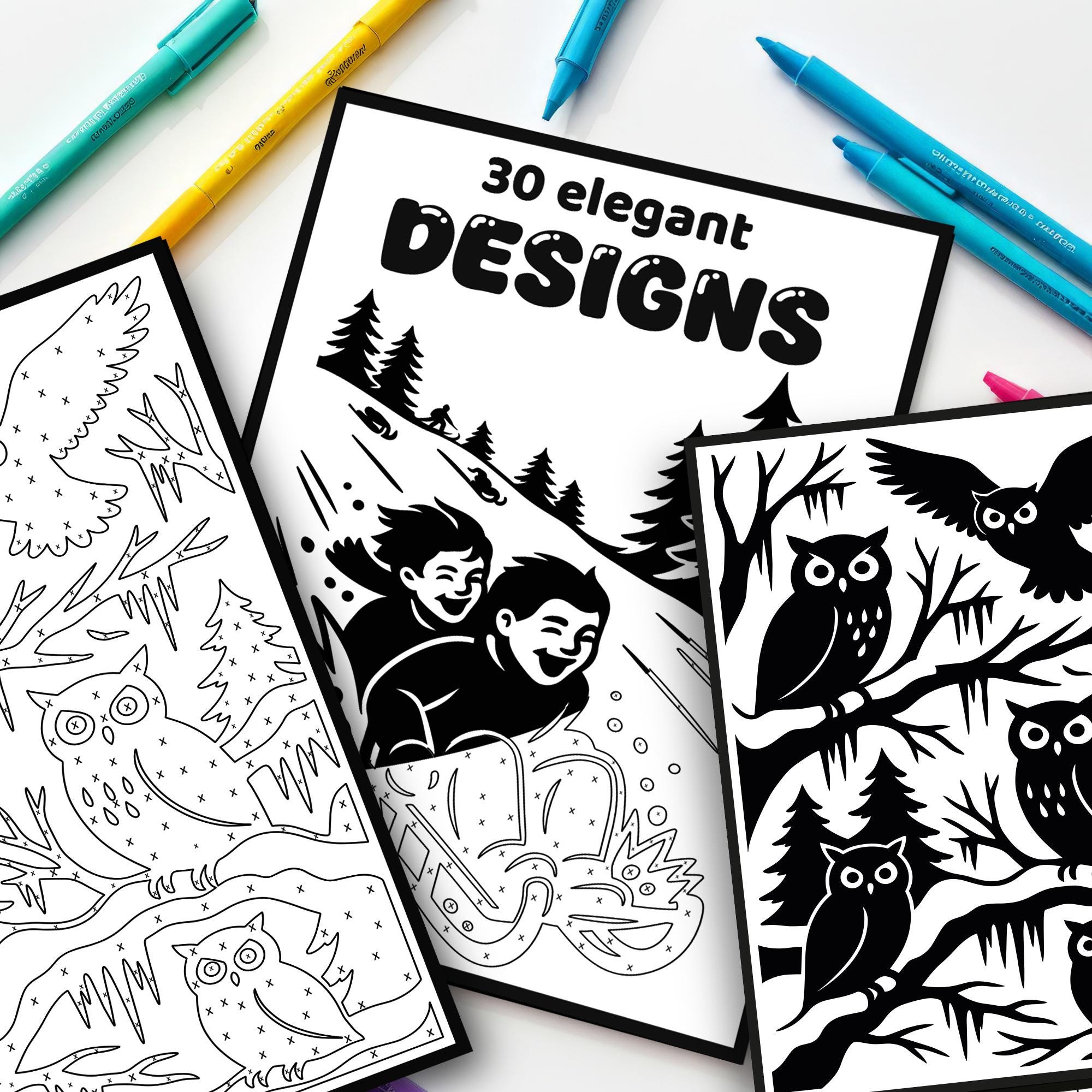 Winter Monochrome Coloring Book PDF: 30 Cozy Snowy Designs, One Color ...