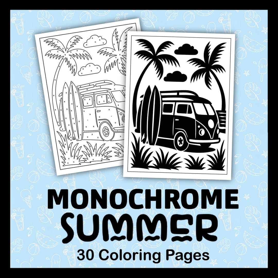 Summer Monochrome Coloring Book PDF: 30 Beach & Vacation Designs One ...