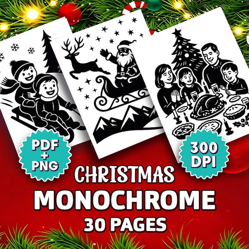 Monochrome Coloring Pages Christmas - Etsy