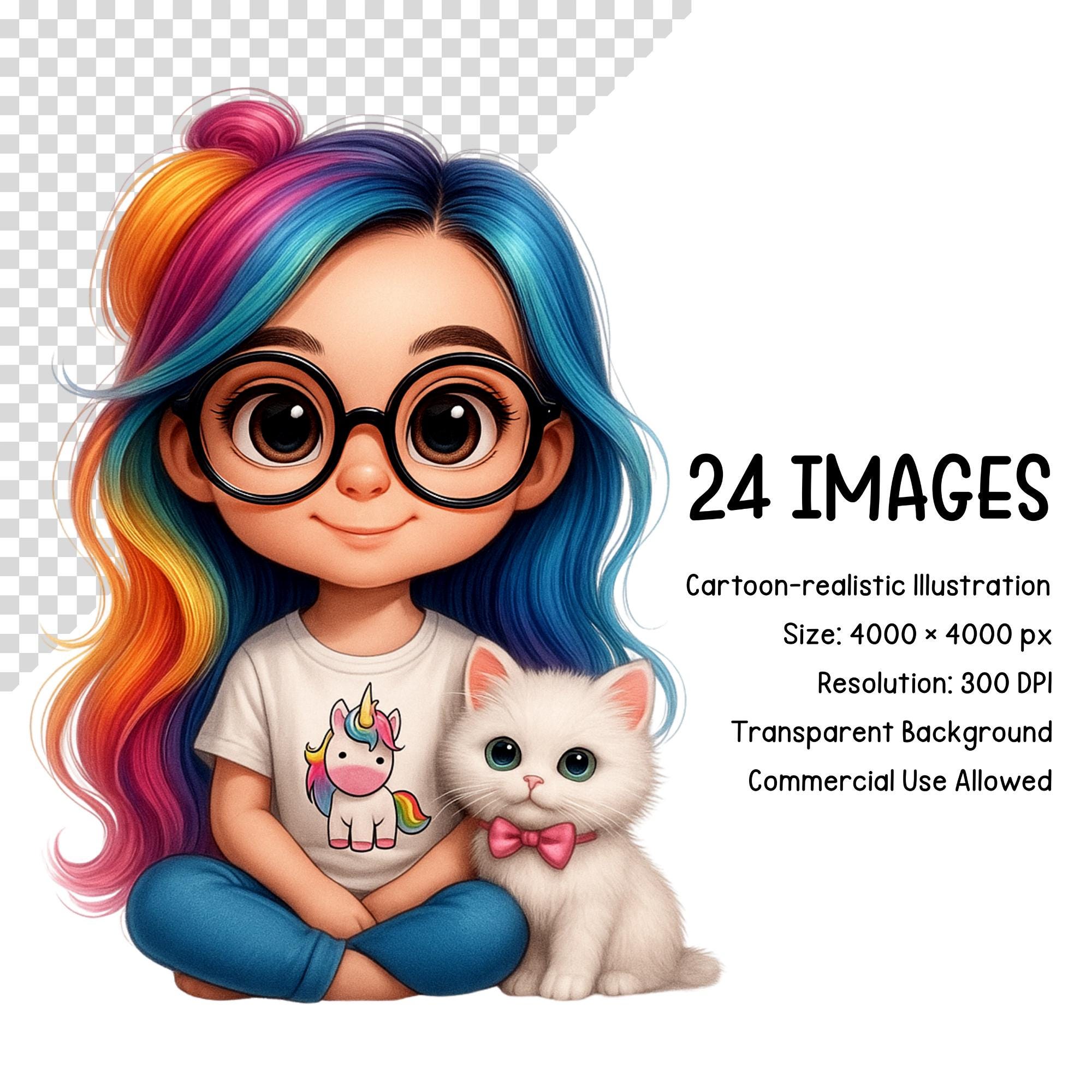 Whimsical Girl Clipart Bundle: Watercolor Quirky Girls Clipart PNG Set ...