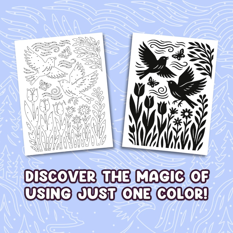 Monochrome Bird Coloring Book Pages, Relaxing Mindful Nature Forest ...