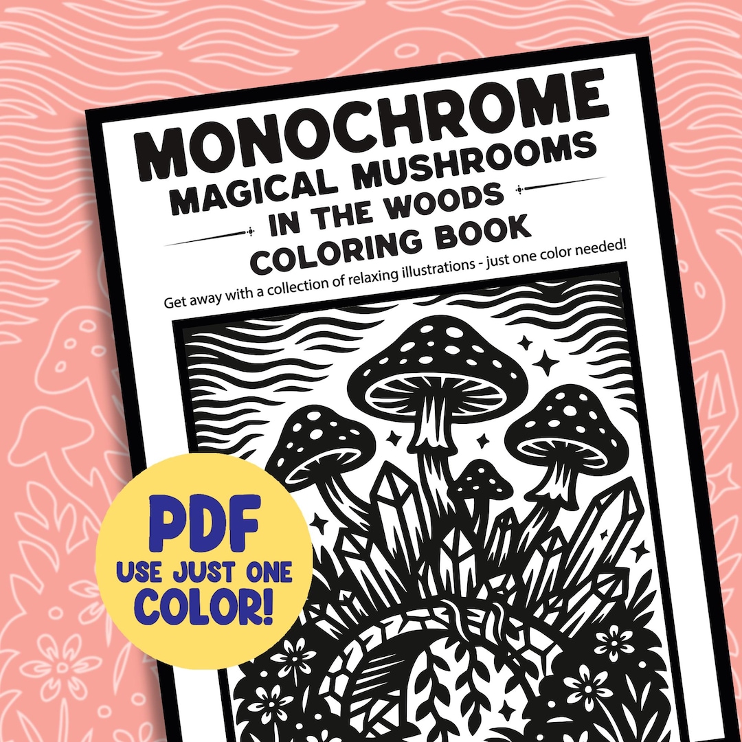 Magical Mushroom Monochrome Coloring Pages, Botanical Woodland ...
