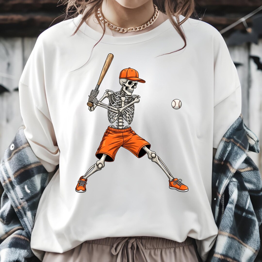 Skeleton Play Baseball PNG: Spooky Halloween Sports Design (digital ...