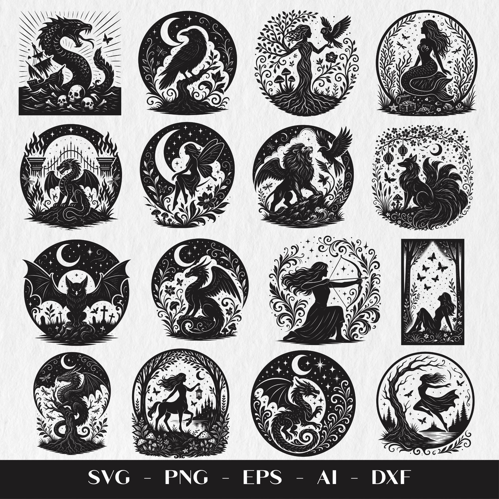 Enchanted Magical Creatures SVG, Mystical Mythological Fantasy ...
