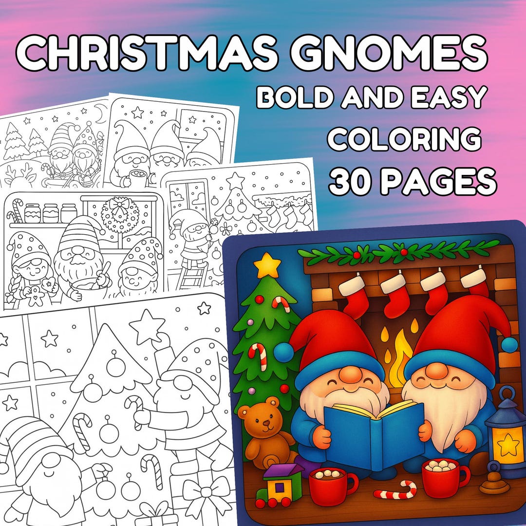 Bold & Easy Christmas Gnomes Coloring Pages, 30 Printable Sheets ...