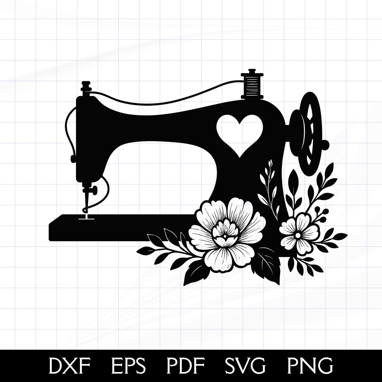 Floral Heart Sewing Machine SVG, Cuttable File Cricut Silhouette Vector ...