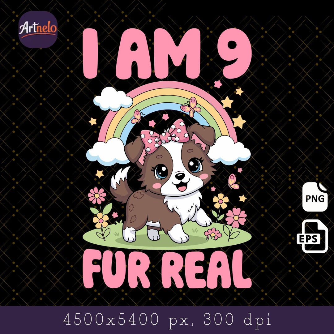 Funny Cat 9th Birthday PNG: 'I Am 9 Fur Real' Shirt Design (digital ...